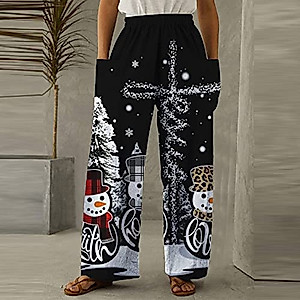 Jogger Sweatpants,Snowman Print High Waisted Sweatpants for Women Xmas Print Drawstring Workout Active Joggers Red Wine Glass Print Plus Size Lounge Bottoms Black XL