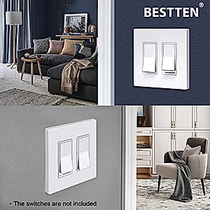 [10 Pack] BESTTEN 2-Gang Screwless Wall Plate, USWP6 Snow White Series, Decorator Outlet Cover, H4.69” x W4.73”, for Light Switch, Dimmer, GFCI, USB Receptacle