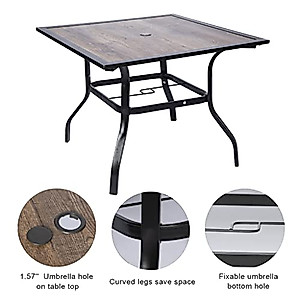Luckyberry Square Backyard Bistro Table Patio Dining Table Outdoor Furniture Garden Table, Imitation of Wooden Surface Top, 1.57” Umbrella Hole, Wooden Color