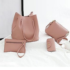 MORECON 2020 Women Shoulder Messenger Bag Purse Set 4 Pcs Leather Zipper Handbag Solid Shoulder Messenger Bag Purse Set (Pink)