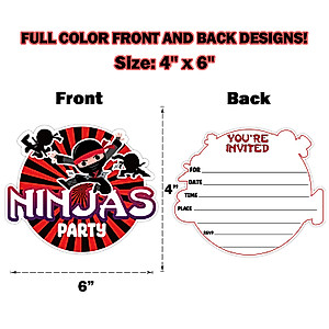 Karate Ninjas Birthday Invitations, Ninja Samurai Shaped Birthday Party Invitation Cards for Kids Girls Boys Adults, Ninja Birthday Party Decorations -(20 Sets 4" x 6" Cards with Envelopes) - JY570