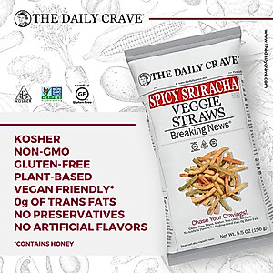 The Daily Crave Spicy Sriracha Veggie Straws, Crunchy Veggie, 5.5oz (Pack Of 8) Gluten-Free, Non-GMO, Kosher, Crunchy, Vegan