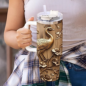 Hyturtle Personalized Unique Wooden Peacock 2D Print Tumbler - Peacock Gifts For Women - Animal Present For Lover Her - Mothers Day Present For Mom - Custom Travel Coffee Cup 40 oz With Lid And Straw
