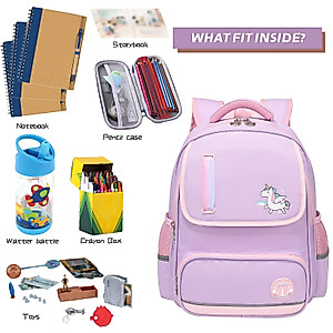 Tanou Kids Backpacks for Girls, 13'' Kindergarten School Backpack, Breathable Bookbags with Reflective Strip for Girl 3-7 Years, Purple Unicorn