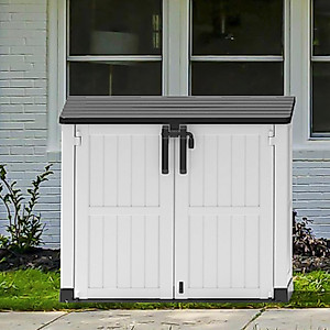 LHBGO Outdoor Storage Shed 36 Cu. Ft.Horizontal Garden Storage Extra Large Capacity Weather Resistant Storage Box, Lockable Resin Waterproof Shed for Bike, Garbage Cans, Lawnmowe, Garden Tools