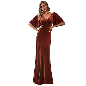Ever-Pretty Women's Retro Evening Gown A Line V-Neck Wrap Velvet Long Formal Dresses Maroon US8