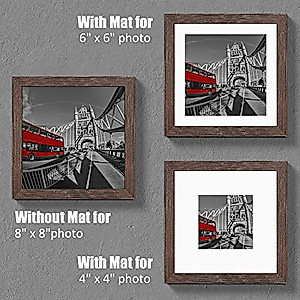 8x8 Rustic Picture Frames with 2 Mats Walnut Display Pictures 6x6 or 4x4 with Mat or 8x8 Without Mat Made of Solid Wood - 8x8 Inch Square Photo Frames Collage for Wall or Tabletop Mount, Set of 4