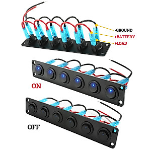 Zlirfy 6 Gang Rocker Switch Panel,12V Rocker Toggle Switch Panel,Car Modification Ignition Toggle,3 Pin 12 VDC 20A SPST On-Off Switch,Vehicle Toggle Switch Button Board