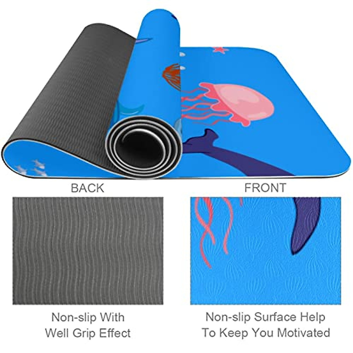 Yoga Mat, Yoga Mats for Home Workout, Workout Mat, Exercise Mats, Pilates Mat, sea animal whale dolphin blue pattern