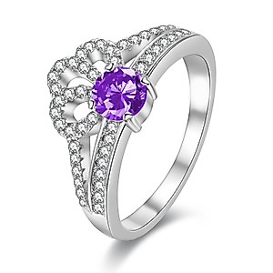 Uloveido Women's Princess Queen Crown Tiara Rings White Gold Plated Round Multi Cubic Zirconia Tiny Clear CZ Promise Ring (Purple, Size 7) Y2735