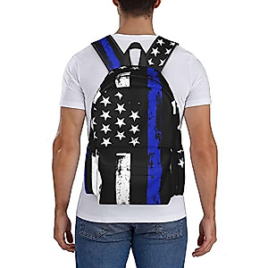 Unisex Backpack Multipurpose Rucksack Anti Theft Backpacks with Padded Straps Big Capacity Backpack American Thin Blue Line Flag Police Love Heart Black Fashion Backpack