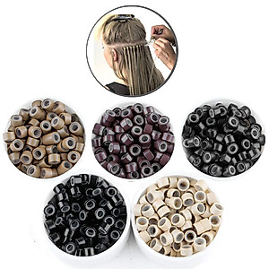2500pcs Hair Extentions Micro Rings Links Beads, 5mm Silicone Lined Beads for Human Hair Extensions Tool-Multi-colored