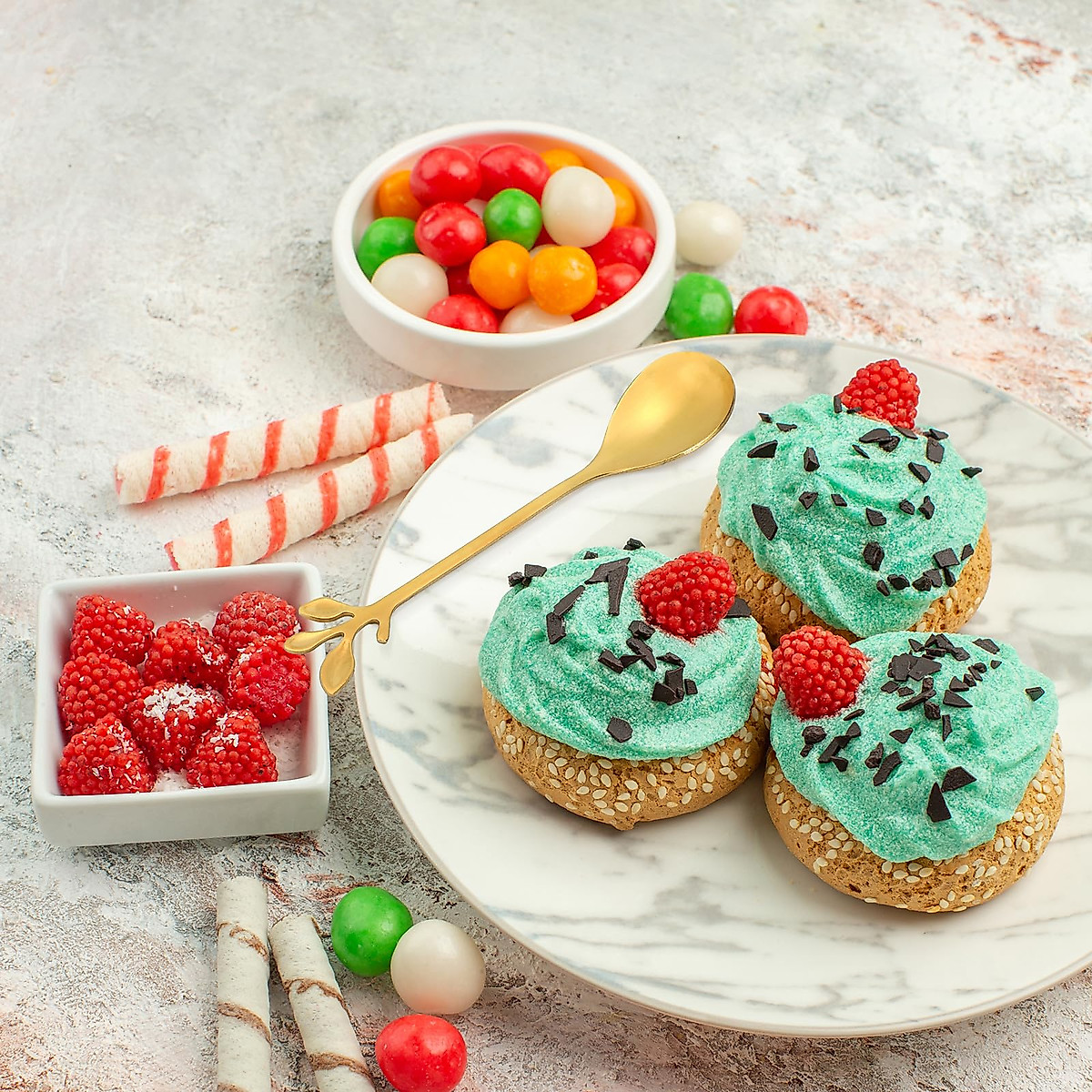 20 Pack Stainless Steel Leaf Coffee Spoon Tableware Dessert Spoons, Stirring, Mixing, Sugar, Stir, Ice Cream, Cake, Teaspoon 4.7 inch Gold