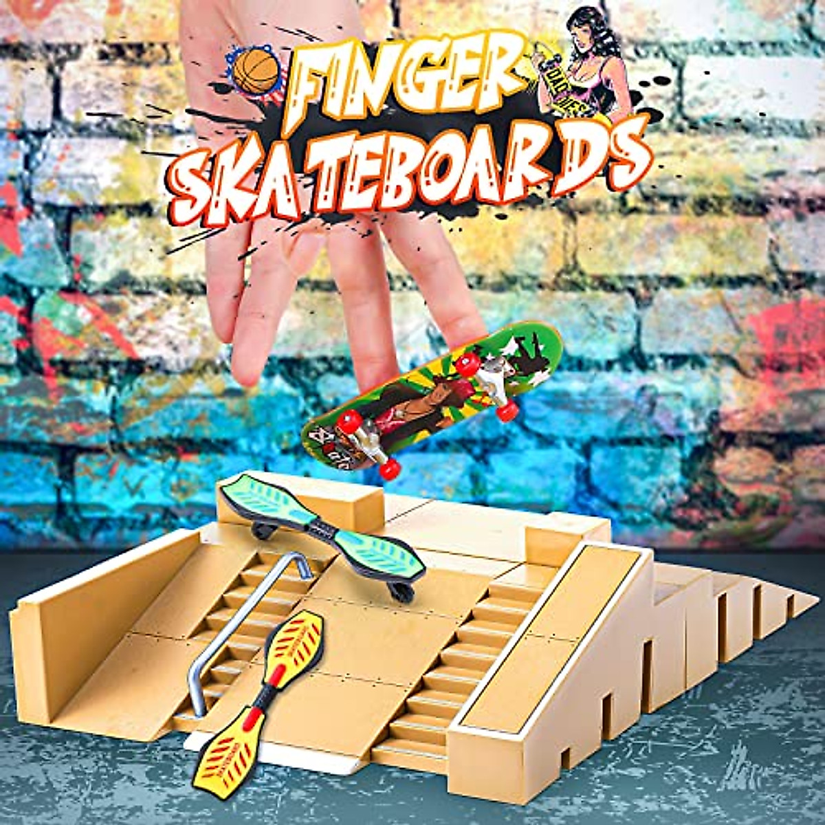 37 Pcs Skate Park Kit Finger Skateboard Ramp Fingerboard Skatepark Finger Boarding Skate Park Mini Finger Toys Set Including Finger Bike Skateboards Swing Board with Adjustment Tools for Training Prop