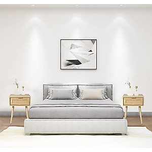 LAZZO Set of 2 Bedroom Nightstands Wooden Night Stands with Rattan Weaving Drawer Home Bedside End Table for Bedroom Storage (Set of 2)