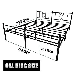 Emiosmt 14 Inch Bed Frame California King Size with Headboard/Footboard, Heavy Duty Platform Cal King Bed Frame, Under bed Storage Space, Steel Slat Support, No Box Spring Needed, Easy Assembly, Black