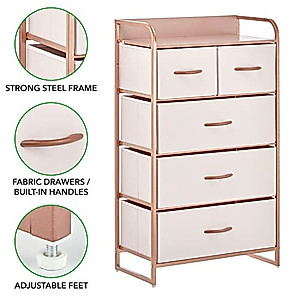 mDesign Tall Dresser Storage Chest - Vanity Furniture Cabinet Tower Unit for Bedroom, Office, and Closet - Textured Print - 5 Removable Drawers - Pink/Rose Gold