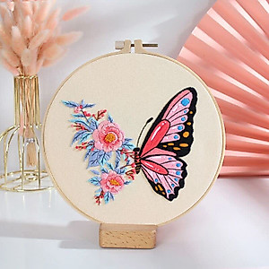 GLTAYLMY 3 Pack Embroidery Kits with Butterfly Pattern for Beginner Adults,Cross Stitch Kits with 1 Plastic Embroidery Hoops,Needles and Color Threads,Needlepoint Kit for Adults