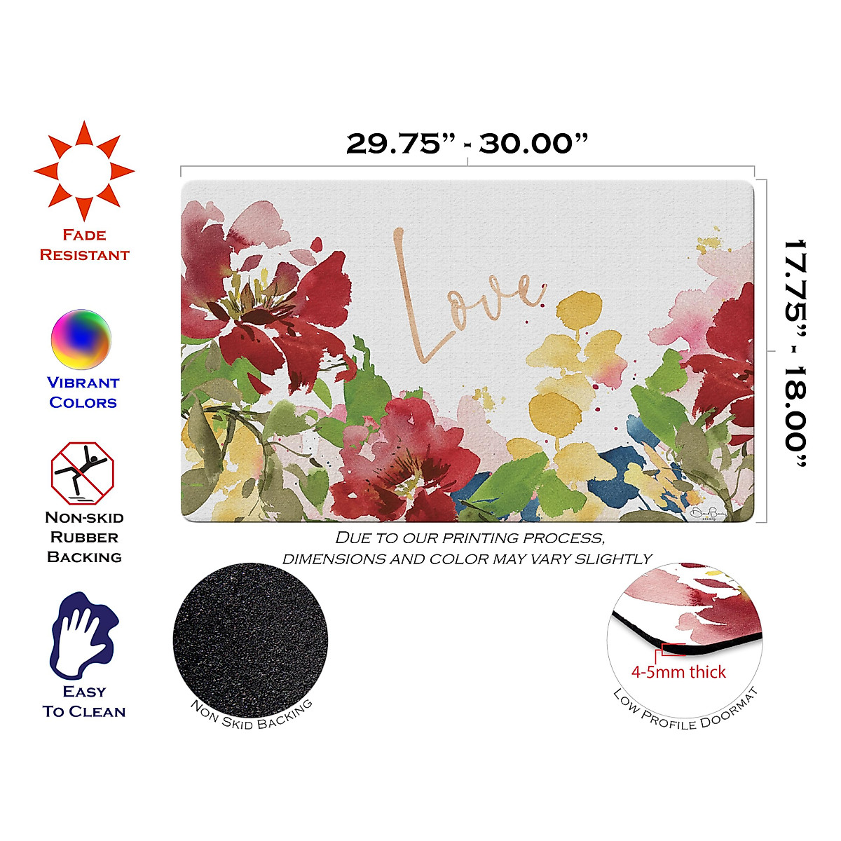 Toland Home Garden 800538 Love Blooms Spring Door Mat 18x30 Inch Flower Outdoor Doormat for Entryway Indoor Entrance