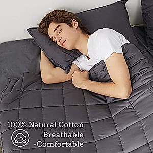 ZonLi Bundle Weighted Blanket (60''x80'', 20lbs, Grey) with Queen Size Cotton Duvet Cover (60''x80'')