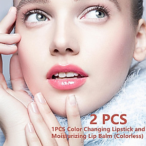 2 Pcs Peaches Color Changing Lipstick, Long Lasting Nutritious Lip Balm Lips Moisturizer Temperature Color Change Lip Gloss Lip Makeup Jelly Crystal Lipstick Set for Women