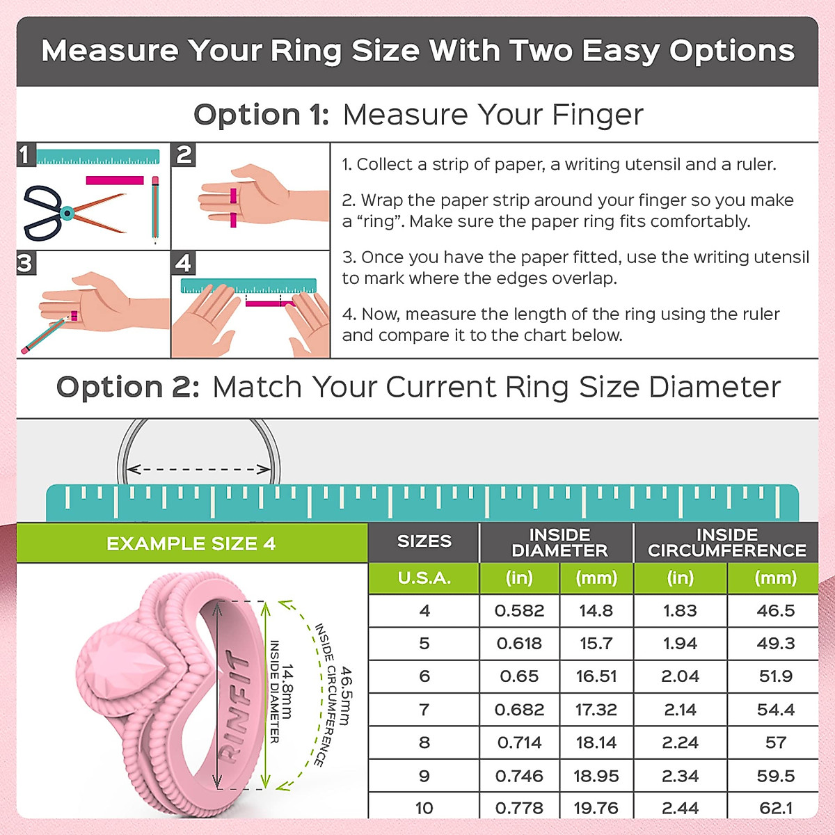 Rinfit Silicone Rings for Women - Silicone Ring Women - Womens Rubber Wedding Rings - Pear Silicone Wedding Bands Women - Patented Design - Rose Gold Ring - Size 6