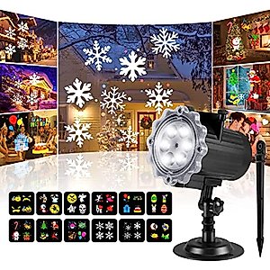 EcoGuru Christmas Projector Lights Outdoor, LED Christmas Light Projector Upgraded IP65 Waterproof 12 HD Effects Holiday Projection Lights Outdoor for Xmas Birthday Party Holiday, Spike/Ground