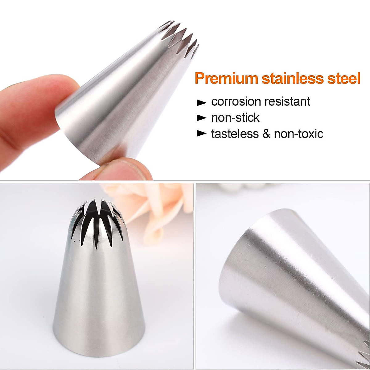 5Pcs Large Piping Tips Set, Stainless Steel Frosting Tips, Cake Decorating Tips for Cupcakes Cakes Cookies Decorating