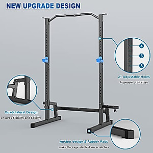 JX FITNESS Squat Rack Power Rack with Pull Up Bar,Adjustable Power Cage Exercise Squat Stand with Barbell Holder Weight Plate Storage Pegs,Weight Lifting Workout Station for Home Gym