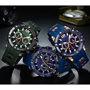 AIMES Mens Watches Sport Military Waterproof Multifunction Chronograph Watch Luminous Blue Silicon Strap Casual Watches for Men Fashion Business Wrist Watch Clock