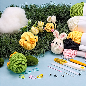 PP OPOUNT Beginner Crochet Kit, Crochet Starter Kit for Adults and Kids, Complete Crochet Set to Make 4 PCS Animals, Learn to Crochet with Step-by-Step Instruction and Video Tutorials