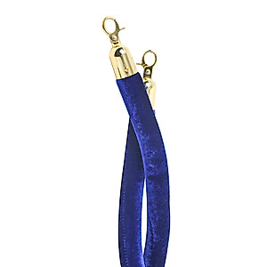 NovelBee 2 Pack of 5 Feet Velvet Rope with Gold Plated Hooks,Crowd Control Stanchion Post Queue Line Barrier (Blue)