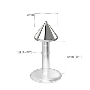 2pc 16g Bioplast Labret Lip Ring Studs 3mm Spike Flexible PTFE Bioflex Piercing Jewelry 6mm 1/4