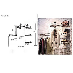 OTUGARE Industrial Vintage Iron Pipe Wall Mounted Clothing Rack Multi-function Garment Store Display Rack Shoes Bag Store Shelves Clothes Hanger（65”）