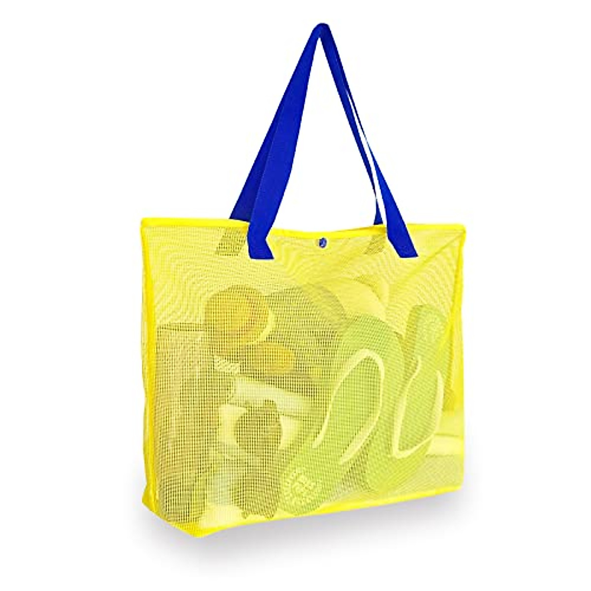 hsmyank 2Pack Large lightweight Simple Mesh Beach Tote Bag With snap Button Reusable Pool Bag for Outdoor Travel Shopping Gym (Yello+Lake green)