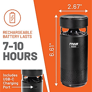 FRAM Buddie HEPA Air Purifier H13 Filtration & UV-C LED Sanitization, Cable-Free Rechargeable Portable Air Purifier for Home, Car & Work, Eliminates 99.97% of Dust, Smoke & Other Pollutants | CAP30200