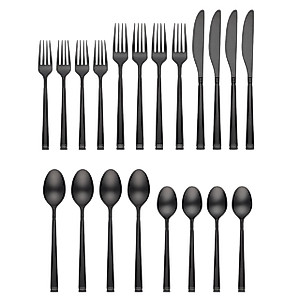 Cambridge Black Emmy Satin Piece Flatware Set, 20 Count