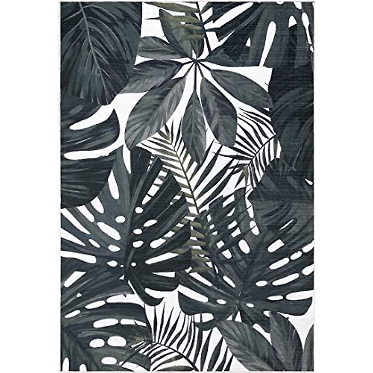 Abani 4' x 6' Rectangular Area Rugs - Machine Washable, Cream Green Leaf Contemporary Style Large Rugs, Polypropylene, Stain Resistant and Non-Shedding