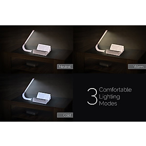 Luxe Cordless Eye Friendly LED Desk Lamp, USB Rechargeable up to 40 Hours of Continuous Light, Touch Control 6 Brightness Levels 3 Light Modes 360° Adjustable Modern Design Portable (Silver) (Silver)