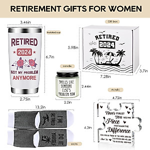Retirement Gifts for Women- Retired 2024 Not My Problem Anymore Gift Baskets Happy Retirement Gifts for Her Female Colleague Leader Boss Teacher Mom Nurse Friend Coworker Retirement Tumbler Set