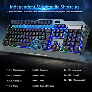 Wireless Gaming Keyboard and Mouse, Rechargeable, Rainbow Backlit with 3800mAh Battery Metal Panel,Mechanical Feel Keyboard and 7 Color Mute Mouse for Windows Computer Gamers