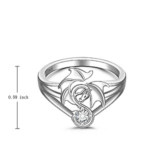 Dragon Ring for Women Sterling Silver 925 Cool Dragon Crystal Rings Jewelry Viking Gothic Halloween Christmas Gifts Size 7
