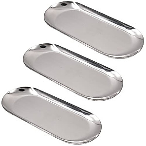 Stainless Steel Towel Tray 3 Pack Silver Tray Storage Tray Multipurpose Decorative Trays Serving Tray for Trinket Jewelry Dish Tea Fruit Bathroom Storage Organizer Oval, Silver (8.7 x 3.5 inch)