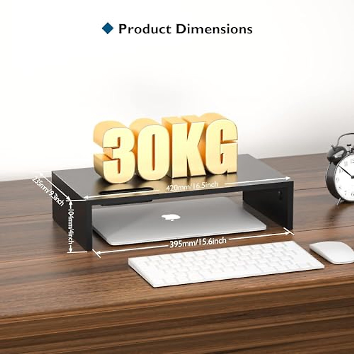 1home Monitor Stand Riser, 16.7 Inch Wood Monitor Riser Stand with Storage Organizer, Desktop Ergonomic Monitor Stand Riser with Cellphone Holder and Cable Management, Black