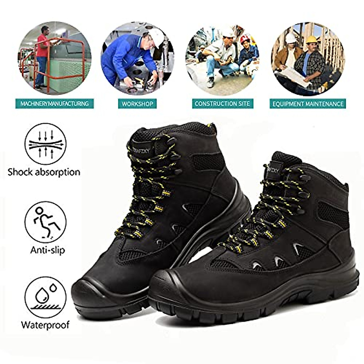 TOSAFZXY Waterproof Work Boot for Men, 6" Steel Toe and Non-Slip Safety Boot Outdoor Men Work Boot Black Size 13