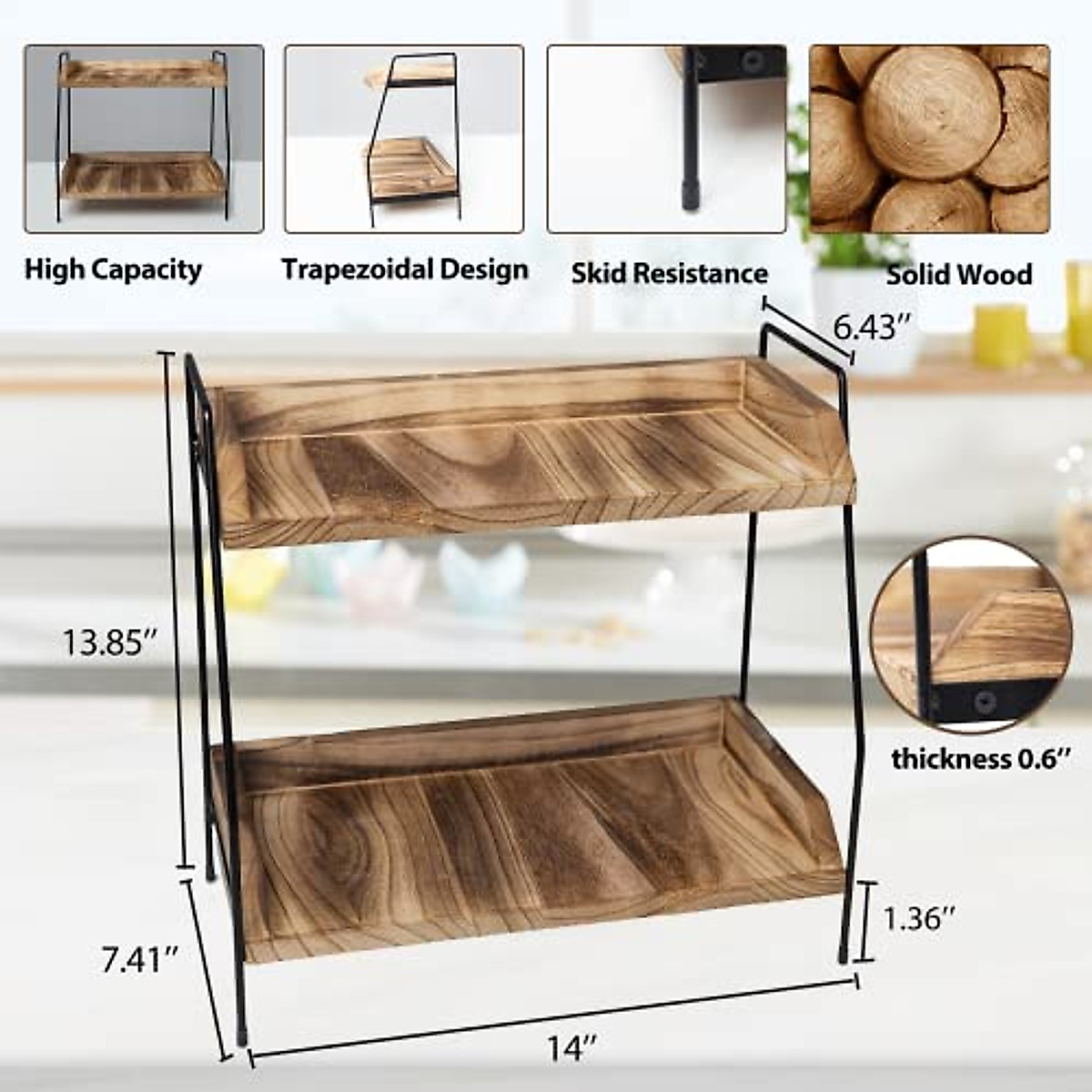 QUALLON Coffee Bar Accessories and Organizer, Coffee Station Organizer 2 Tier Bathroom Counter Organizer, Wood Coffee Tray, Bathroom Vanity Organizer, Countertop Shelf for Kitchen, Coffee Lover