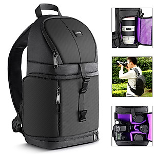 Neewer Professional Camera Storage Bag Sling Carrying Case Black Waterproof and Tear Resistant for DSLR Camera, Lens and Accessories (Purple Interior)