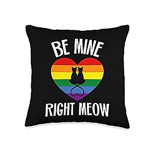 Lesbian Pride Stuff For Valentines Day Lesbian Valentines Day Gay Pride Stuff Be Mine Right Meow Throw Pillow, 16x16, Multicolor