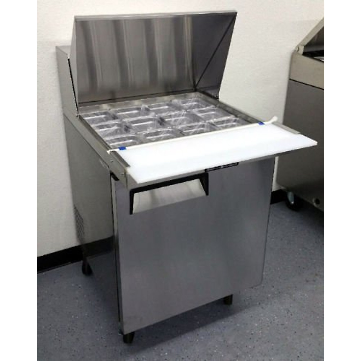 27.5" Commercial Stainless Steel Refrigerated Sandwich Salad Prep Table - All Pans and Cutting Board Included!
