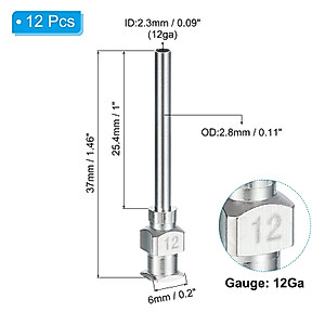 PATIKIL 12Ga x 1 Inch Stainless Steel Dispensing Needle Tips, 12Pcs Metal Glue Needle Tube Blunt Tips Luer Lock for Thick Glue Ink Lab, Silver